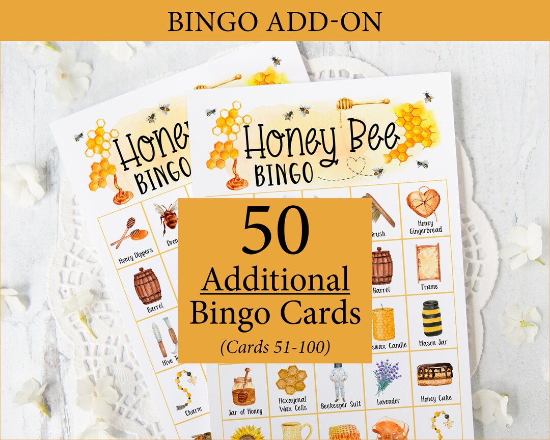 ADD-ON: 50 Additional Honey Bee Bingo Cards (numbered 51-100) to Go ...