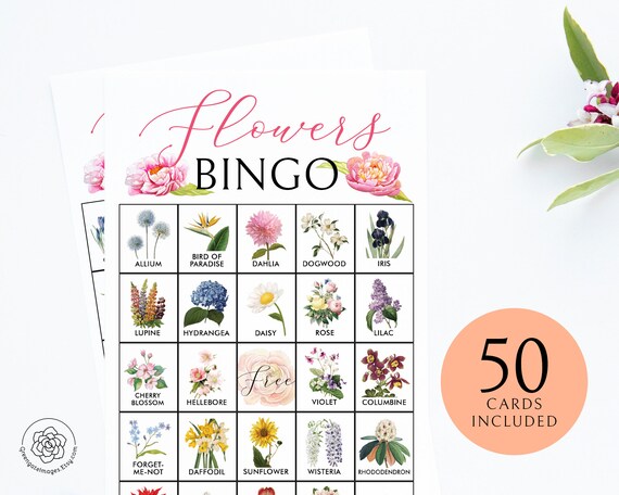 Flower Bingo Cards: Printable bingo 50 cards senior citizen | Etsy