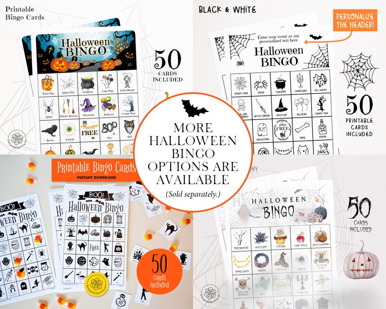 FILLABLE Halloween Bingo Template: 50 Cards Printable Bingo Pdf ...