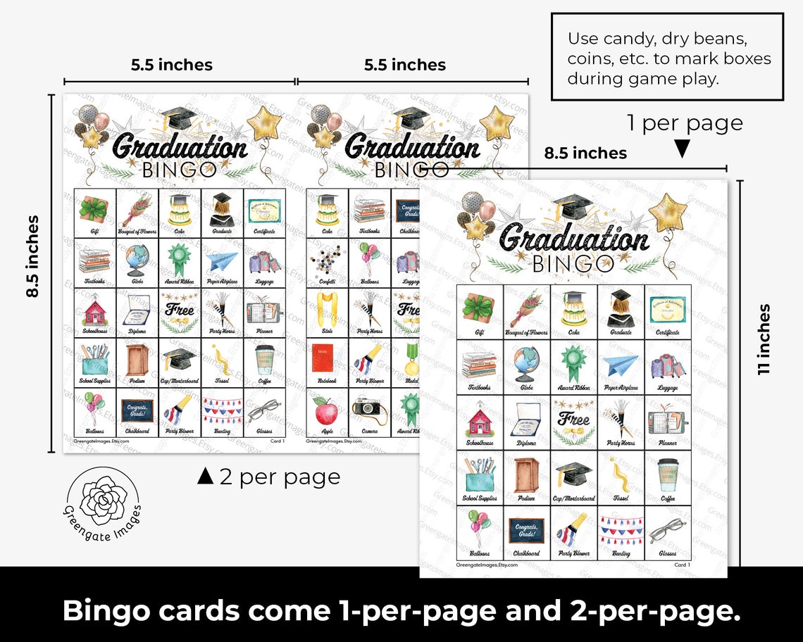Graduation Bingo Cards - 50 PRINTABLE Unique Cards. Instant Digital ...