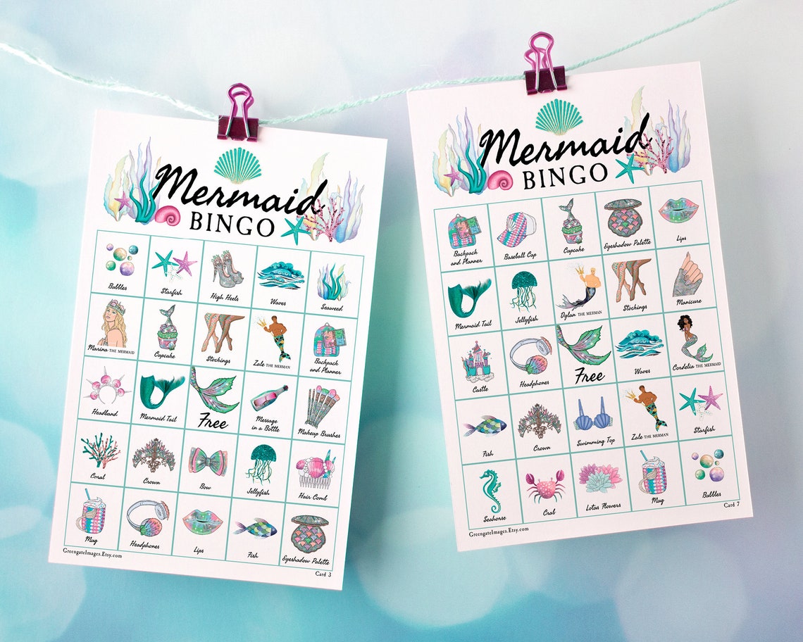 Mermaid Bingo Cards: Printable Bingo Cards 50 Cards Kids - Etsy