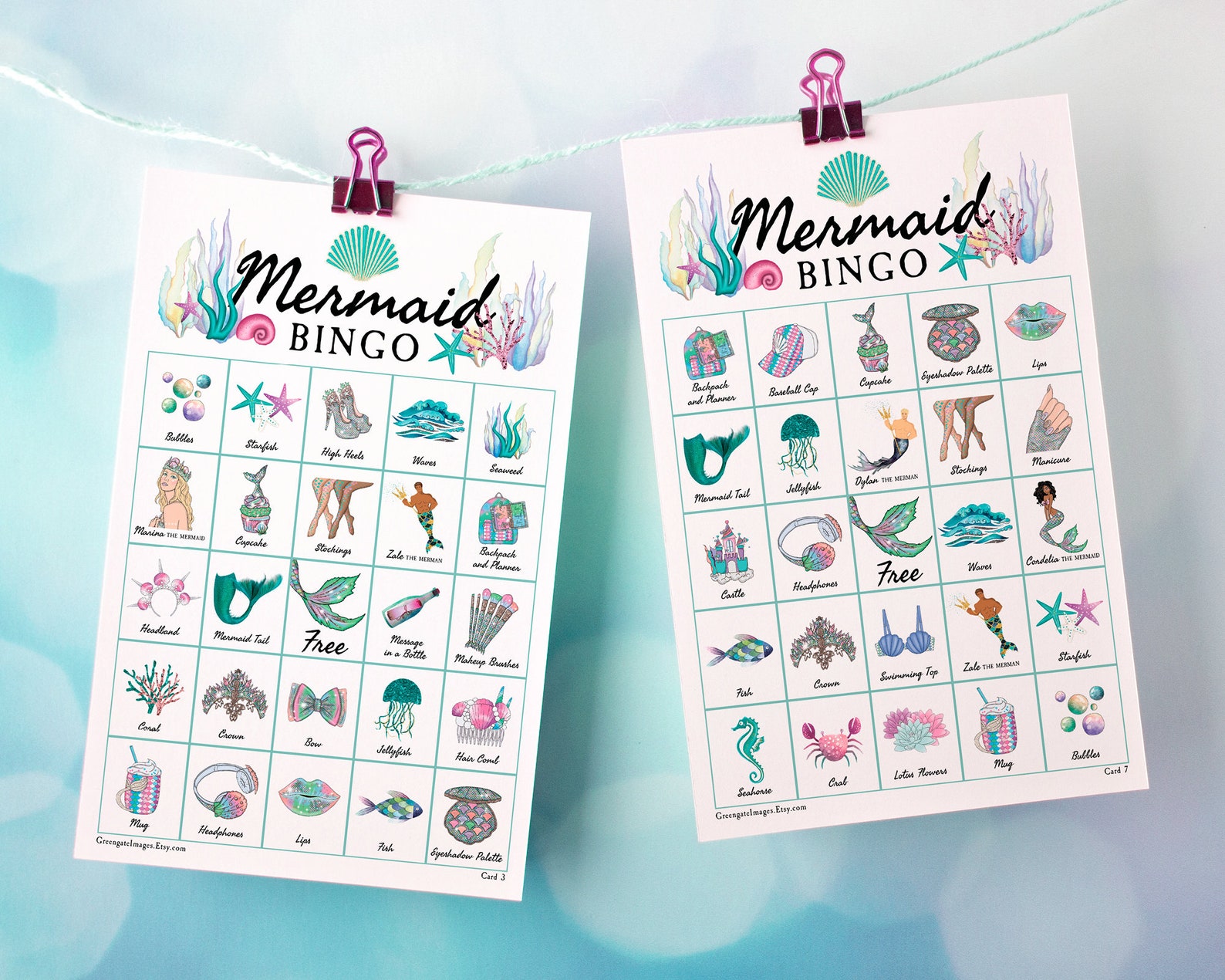 Mermaid Bingo Cards: Printable Bingo Cards 50 Cards Kids - Etsy