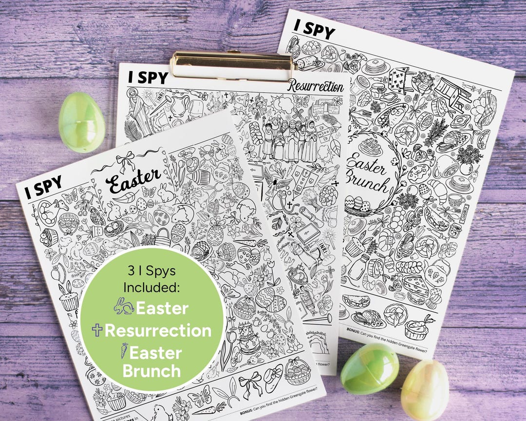Easter I Spy Bundle - PRINTABLE. Answer Key Included! Three 8.5x11 ...
