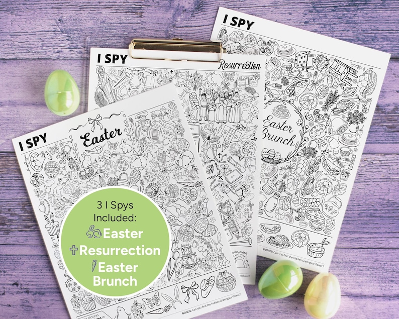 Easter I Spy Bundle - PRINTABLE. Answer Key Included! Three 8.5x11 ...