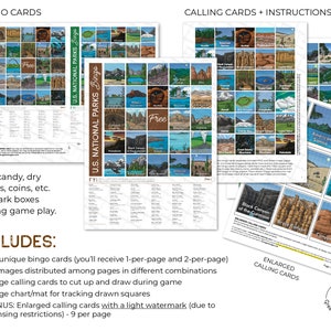 National Parks Bingo - 50 Cards, PRINTABLE, Senior Citizen Activities ...