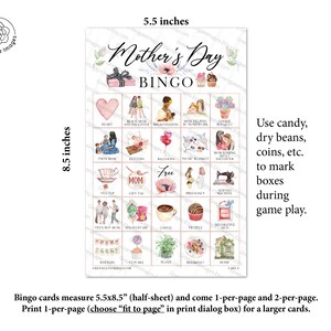 Mother's Day Bingo - 50 Printable Bingo Cards, Mom Ladies Tea Party ...