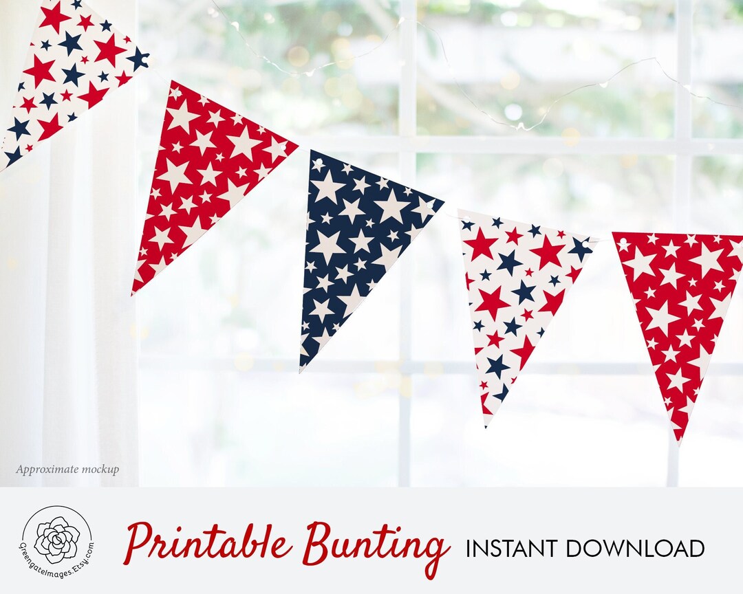 Patriotic Bunting Decoration, Printable Banner, Stars Design, Memorial ...