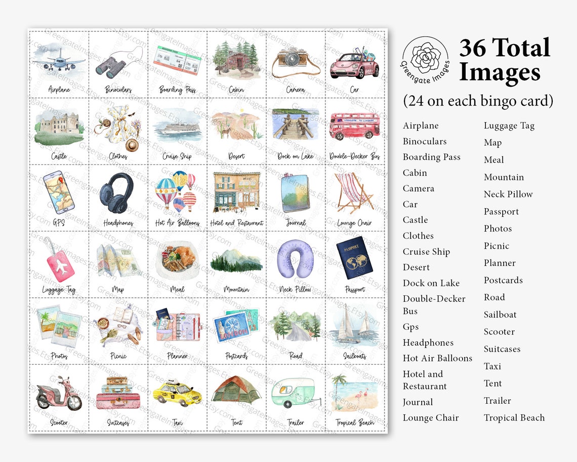 Travel Bingo: PRINTABLE 50 Cards Bingo Pdf Party Ideas - Etsy