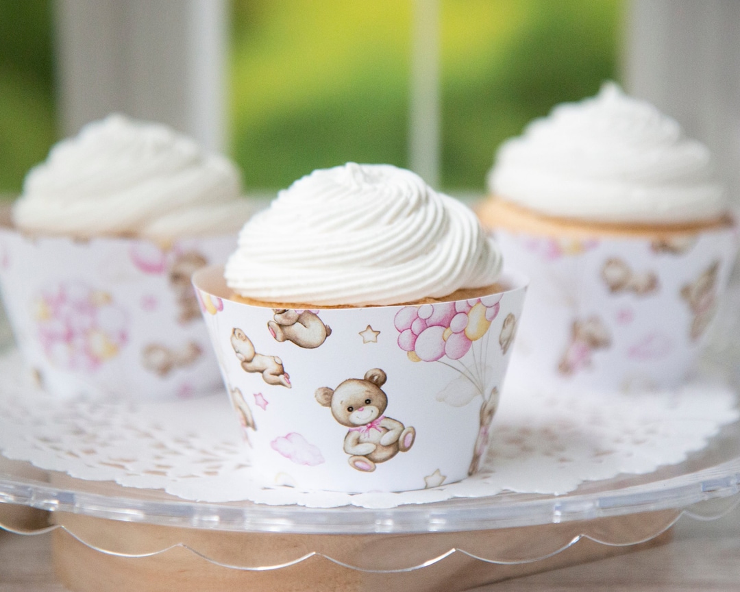 Bears and Pink Balloons Cupcake Wrapper - PRINTABLE Instant Download ...