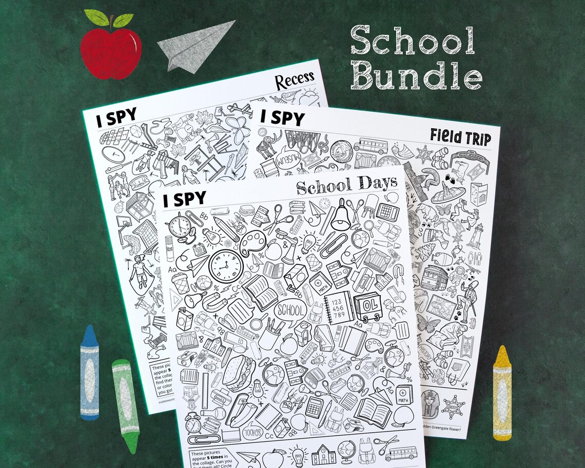 School I Spy Bundle - PRINTABLE - Answer Key Included! 3 Themed 8.5x11 ...