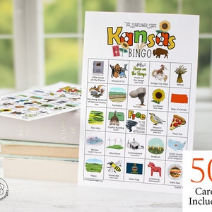Kansas Bingo Cards - 50 PRINTABLE Unique Cards Download Instantly. Fun ...
