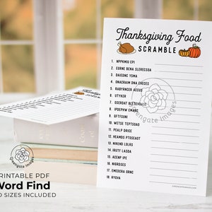 Thanksgiving Food Word Scramble - PRINTABLE Downloadable Activity. Word ...