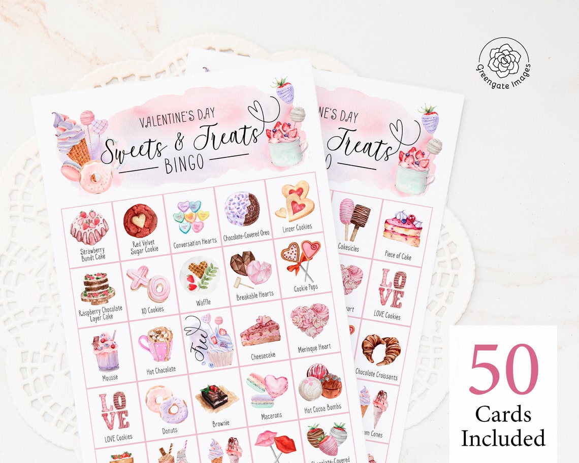 Valentine's Desserts Bingo Cards: Printable Bingo Cards - Etsy