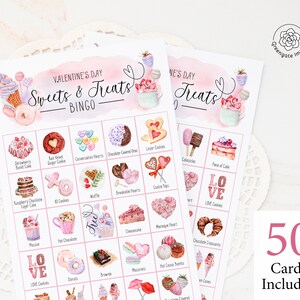 Valentine's Desserts Bingo Cards: Printable Bingo Cards, 50 Cards ...