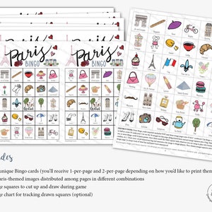Paris Bingo Cards: Printable Bingo Cards, 50 Cards, Senior Citizen ...