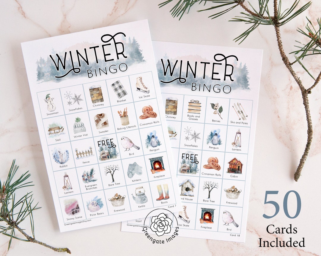 Winter (II) Bingo Cards: Printable Bingo, 50 Cards, Senior Citizen ...