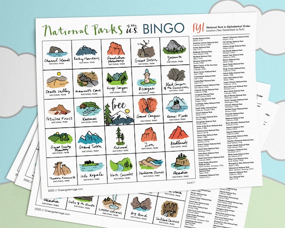 National Parks Bingo 50 Cards PRINTABLE Senior Citizen - Etsy