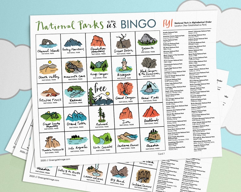National Parks Bingo 50 Cards PRINTABLE Senior Citizen | Etsy