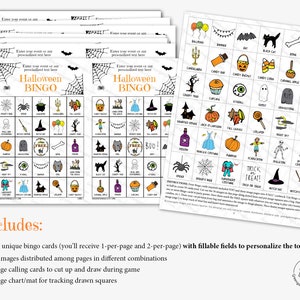 Custom Halloween Bingo: 50 Printable Bingo Cards With Labeled Halloween ...