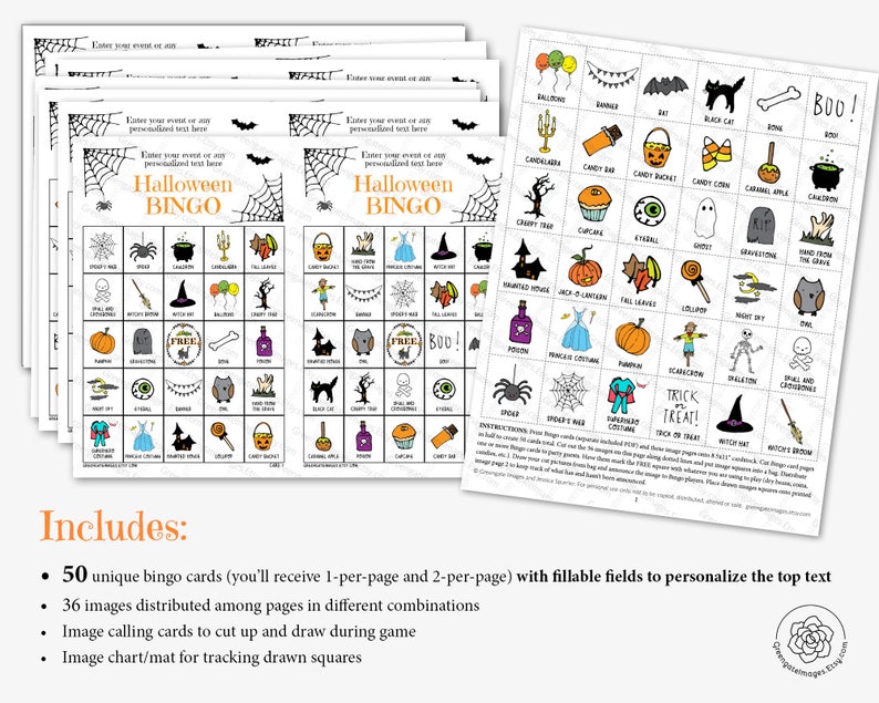 Custom Halloween Bingo: 50 Printable Bingo Cards With Labeled | Etsy