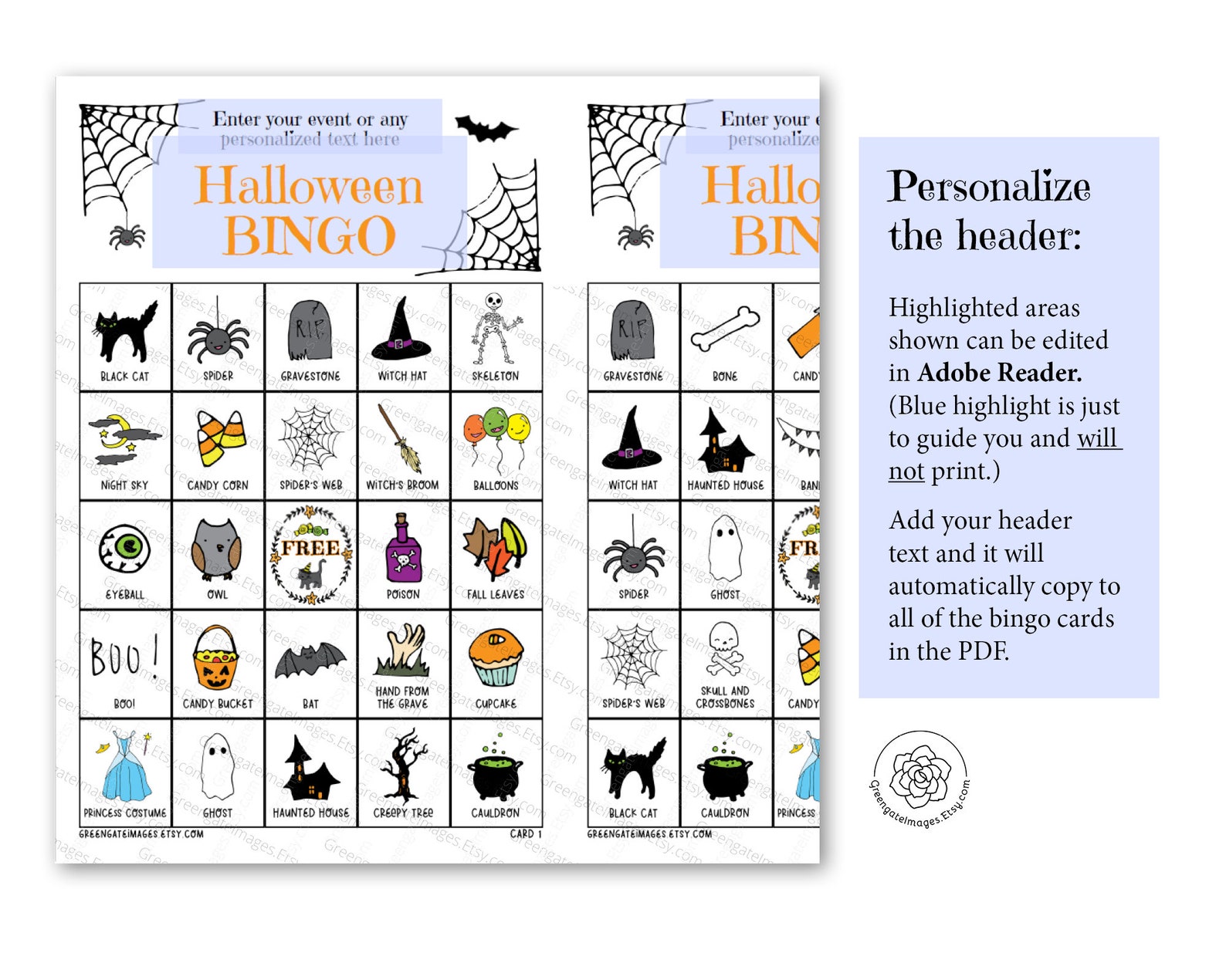 Custom Halloween Bingo: 50 Printable Bingo Cards With Labeled | Etsy