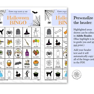 Custom Halloween Bingo: 50 Printable Bingo Cards With Labeled Halloween Pictures. Kid Activity ...