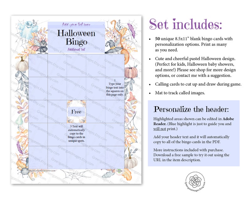 FILLABLE Halloween Bingo Template: 50 Cards Printable Bingo Pdf ...