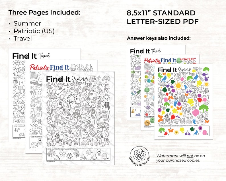 Summer "find It"/i Spy Bundle - PRINTABLE I Spy Spot It Pages. Instant ...