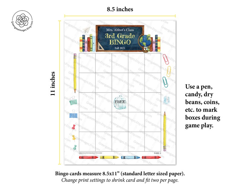 FILLABLE School Bingo Template: 50 Cards Printable Bingo Pdf, Editable ...
