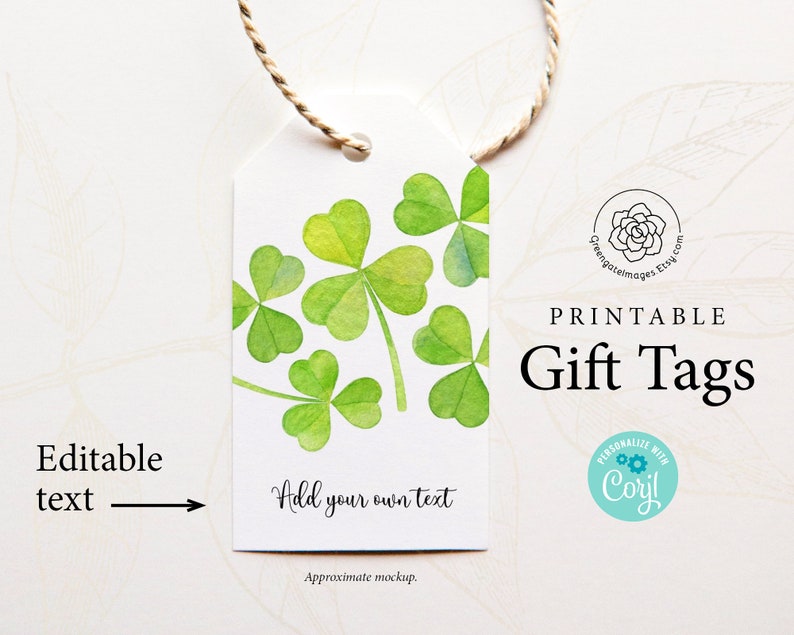 Shamrock Gift Tags St. Patrick's Day Printables Corjl | Etsy