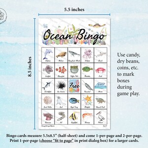 Ocean Bingo Cards: Printable Bingo Cards, 50 Cards, Kids Game Activity ...