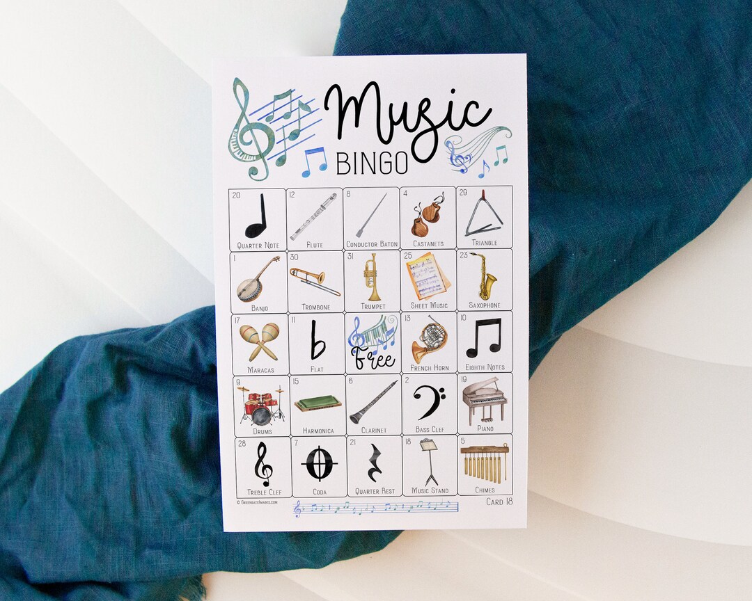 Music Bingo - 50 PRINTABLE Unique Cards. Instant Digital Download PDF ...