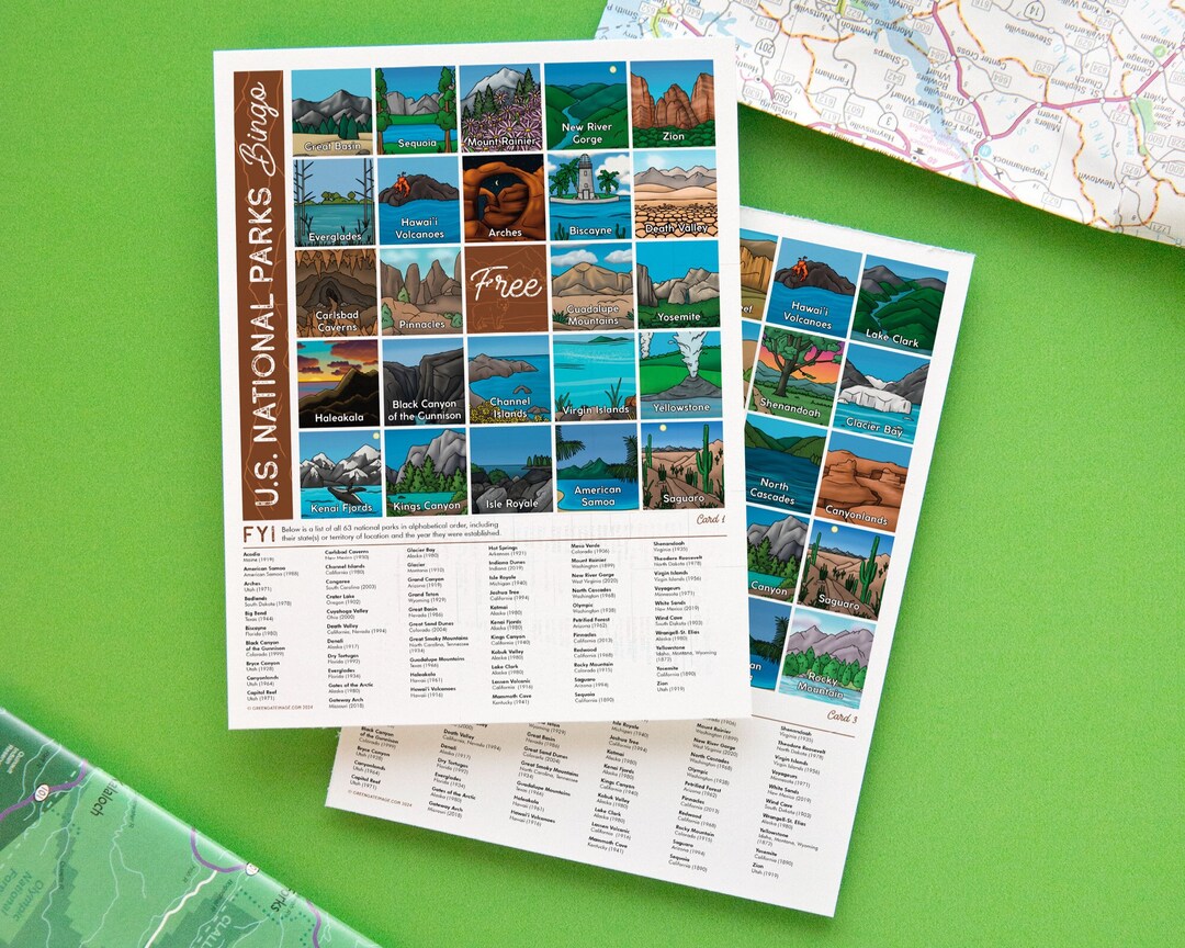 National Parks Bingo - 50 Cards, PRINTABLE, Senior Citizen Activities ...