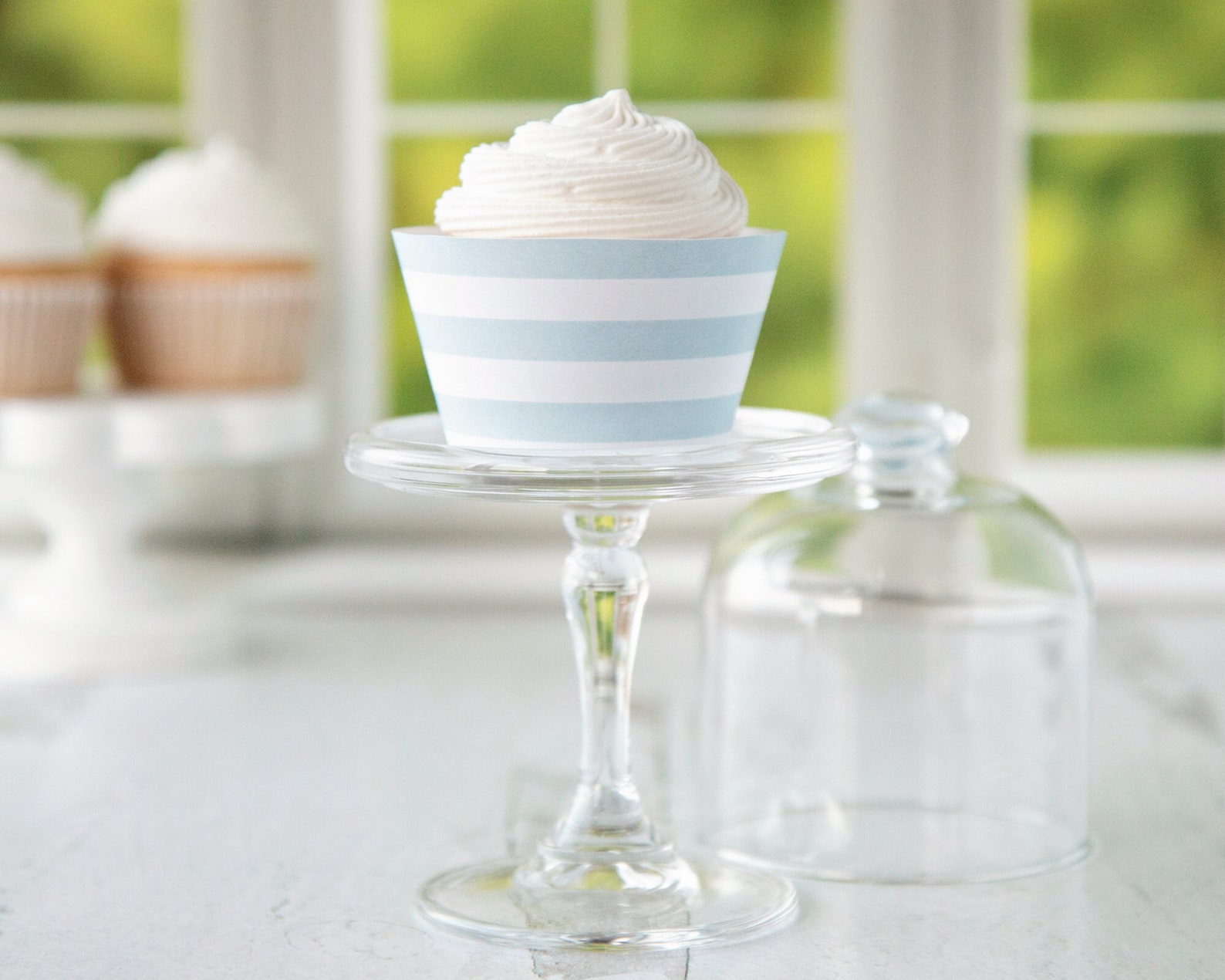 Light Blue Striped Printable Cupcake Wrapper - Party Decoration ...