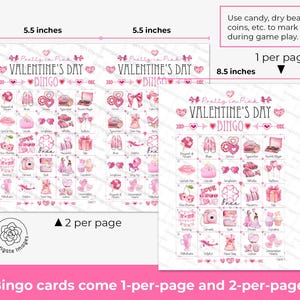 PINK Valentine's Day Bingo - 50 PRINTABLE Unique Cards. Instant Digital ...
