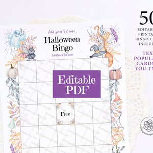 FILLABLE Halloween Bingo Template: 50 Cards Printable Bingo Pdf ...