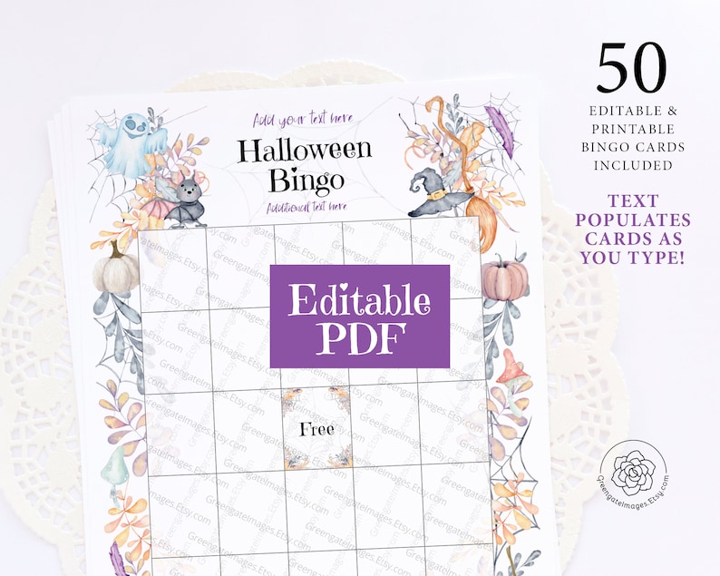 FILLABLE Halloween Bingo Template: 50 Cards Printable Bingo Pdf ...