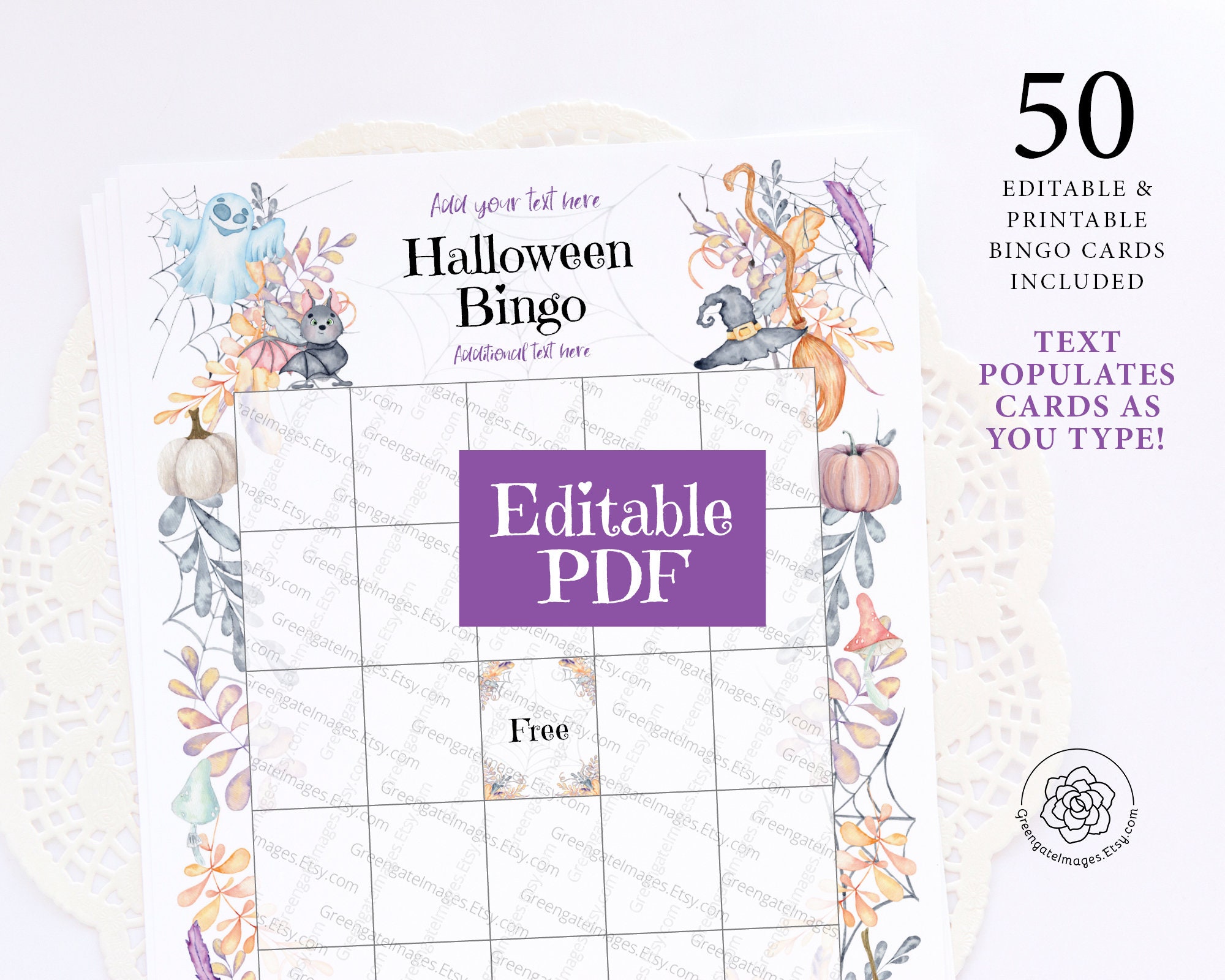 FILLABLE Halloween Bingo Template: 50 Cards Printable Bingo Pdf ...