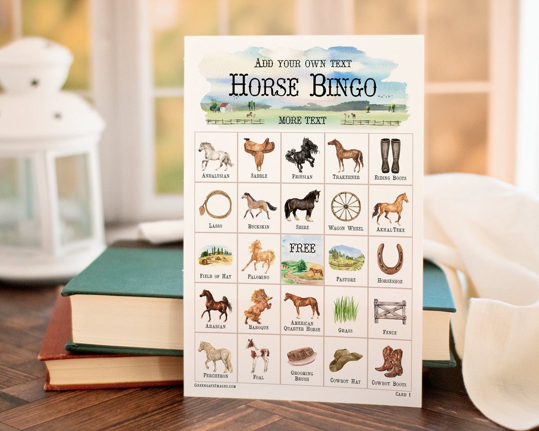 Horse Bingo: 50 Printable Bingo Cards Cowgirl Party, Cowboy, Country ...