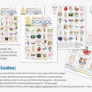 Back to School Bingo (elementary) - 50 PRINTABLE Unique Cards. Instant ...