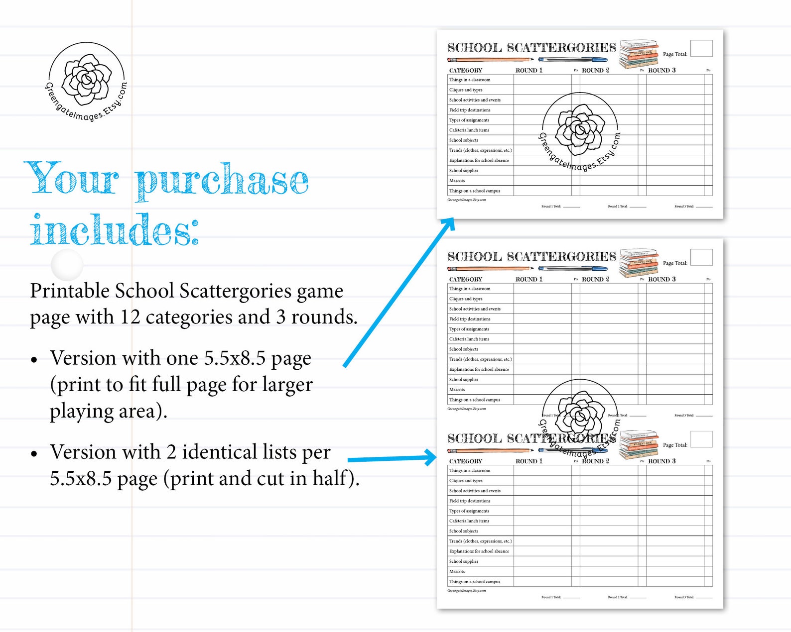 School Scattergories - Printable Scattergories Template, Party Game ...