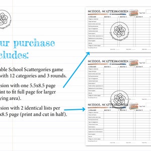 School Scattergories - Printable Scattergories Template, Party Game ...