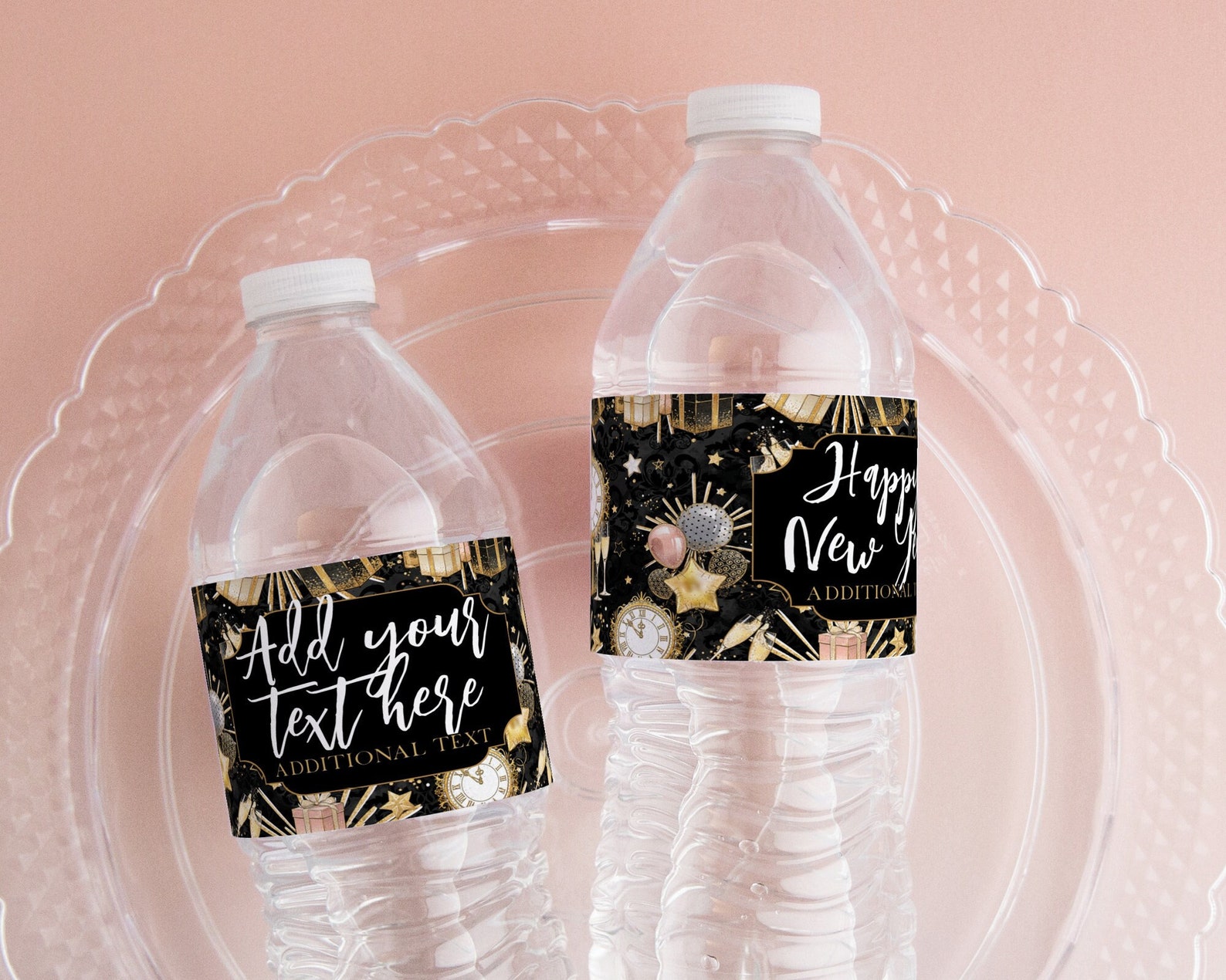 New Year's Water Bottle Label Printable Corjl Editable - Etsy