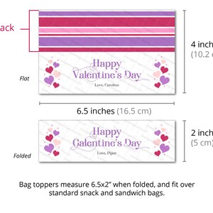 6.5" Valentine's Day Bag Toppers - PRINTABLE Sandwich Bag Card, Ziplock ...