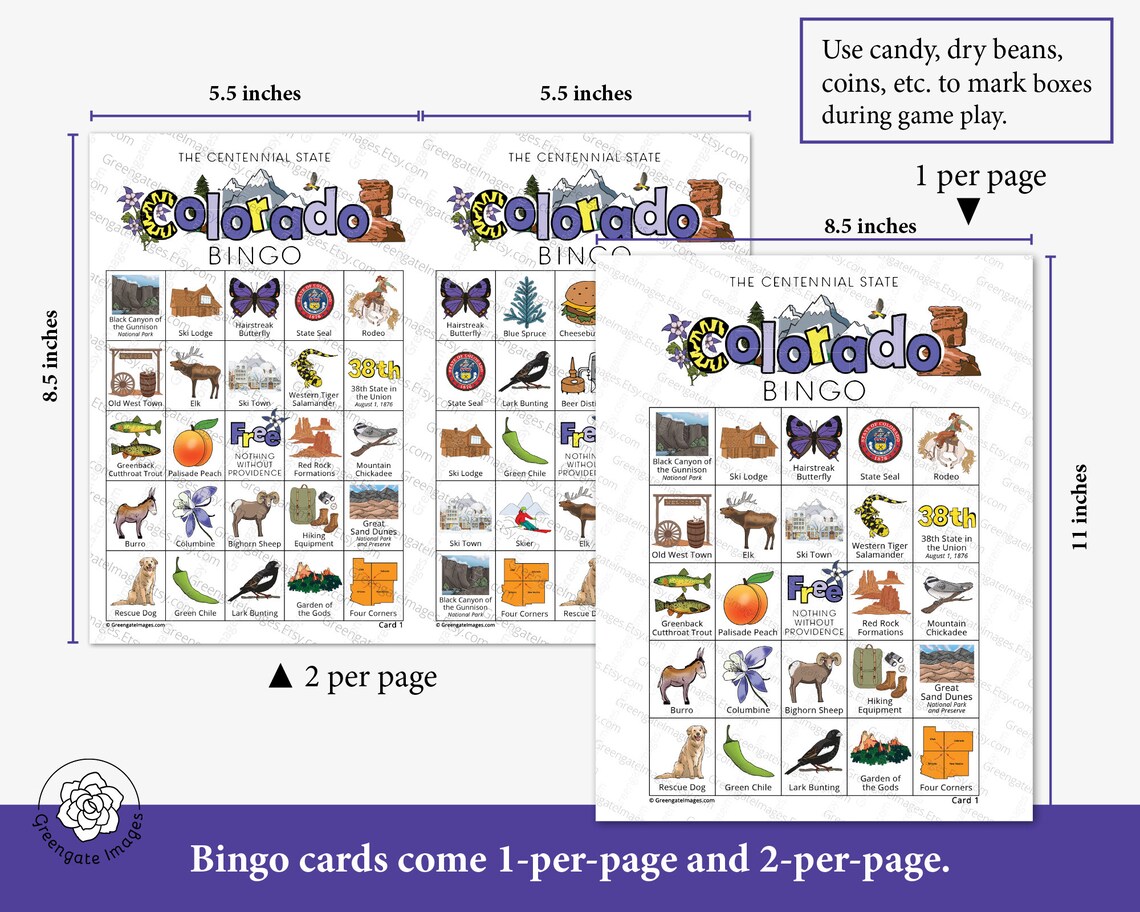 Colorado Bingo Cards - 50 PRINTABLE Unique Cards to Download Instantly ...