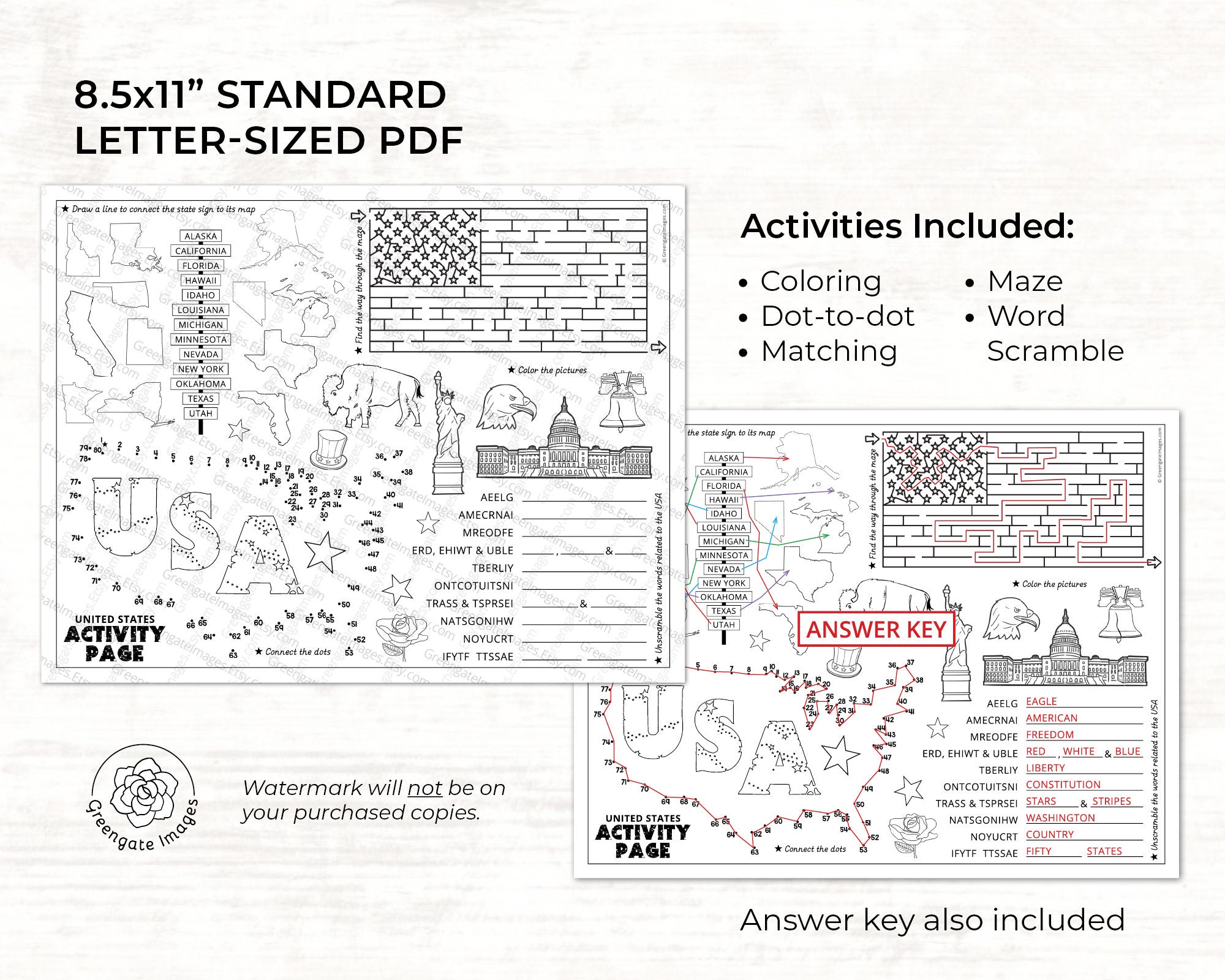 USA Patriotic Activity Page - Instant Download PDF Games for Kids ...