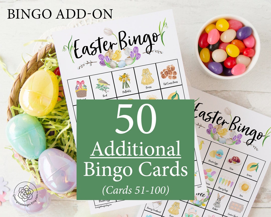 ADD-ON: 50 Additional Easter Bingo Cards (numbered 51-100) to Go With ...