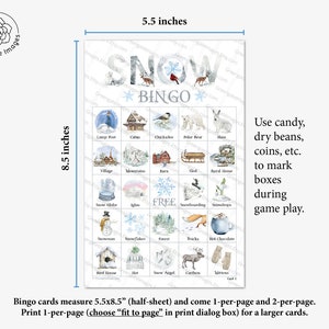 Snow Bingo Cards: Printable Bingo, 50 Cards, Senior Citizen Activity ...