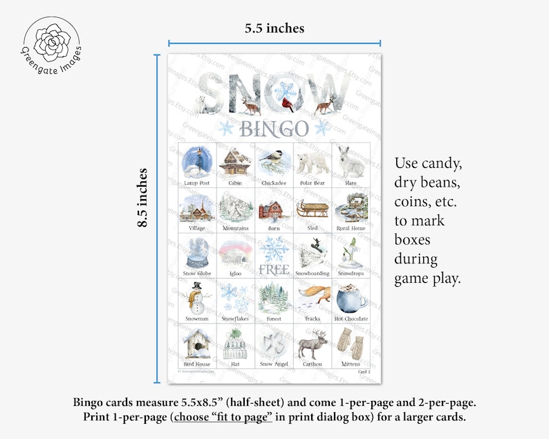 Snow Bingo Cards: Printable Bingo 50 Cards Senior Citizen - Etsy