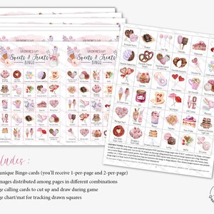 Valentine's Desserts Bingo Cards: Printable Bingo Cards, 50 Cards ...